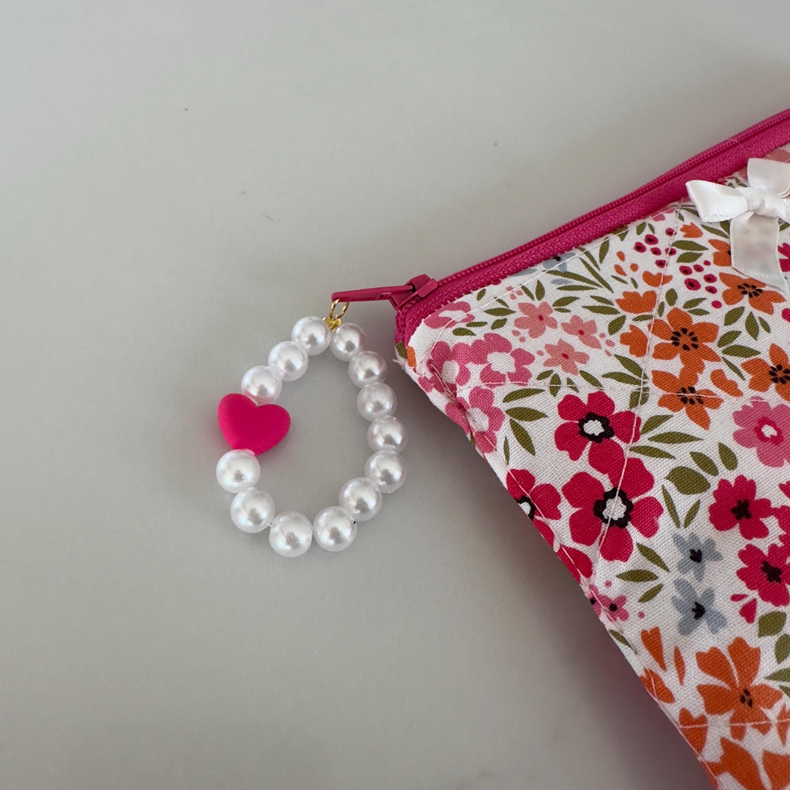 Quilted Zippered Pouch With Charm and Bow Detail, Gift for Her ...