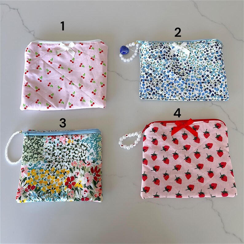 Quilted Zippered Pouch With Charm and Bow Detail, Gift for Her ...