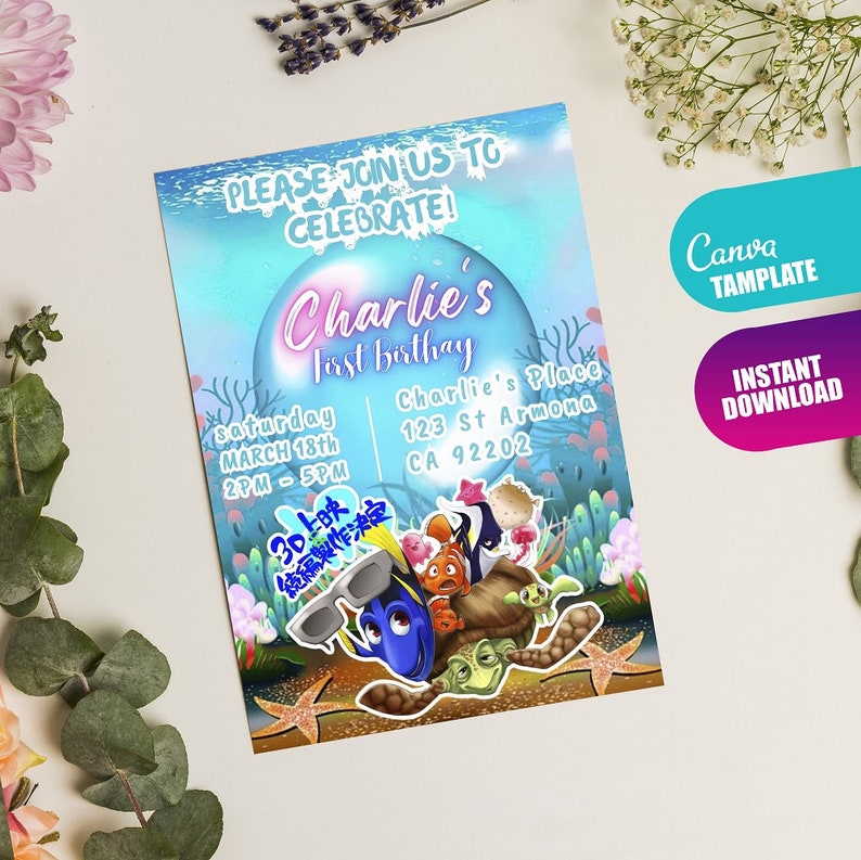 Editable finding Nemo Birthday Invitation Template Printable finding ...
