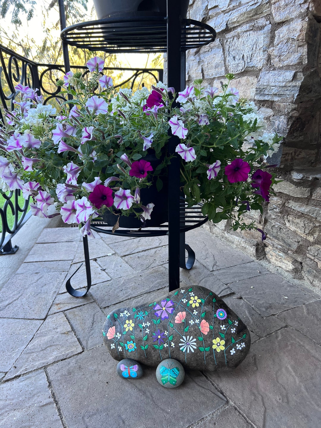 Whimsical Spring Flowers Painted on a Large River Rock. Cheerful Will ...