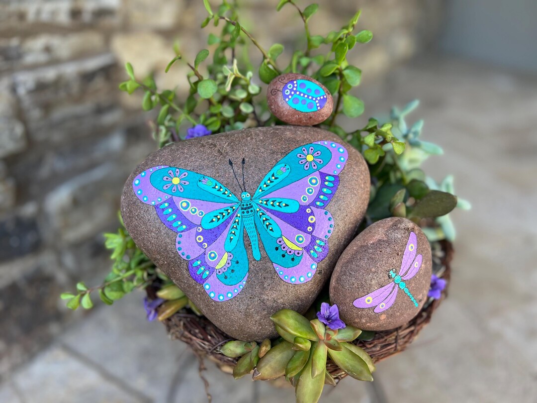 Painted Garden Stones. Set of 3 Hand-painted Rocks. Perfect for a ...