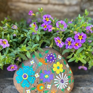 Garden Stone Hand-painted With Whimsical Flowers. Add a Cheerful Touch ...