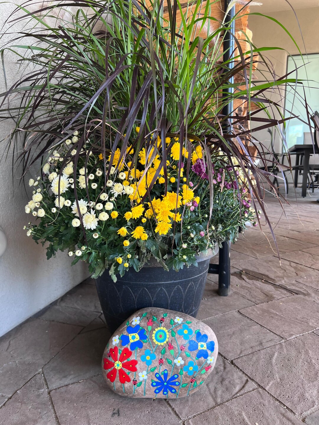 Ladybug Stone, Hand-painted Whimsical Flower Rock, Porch Decor ...