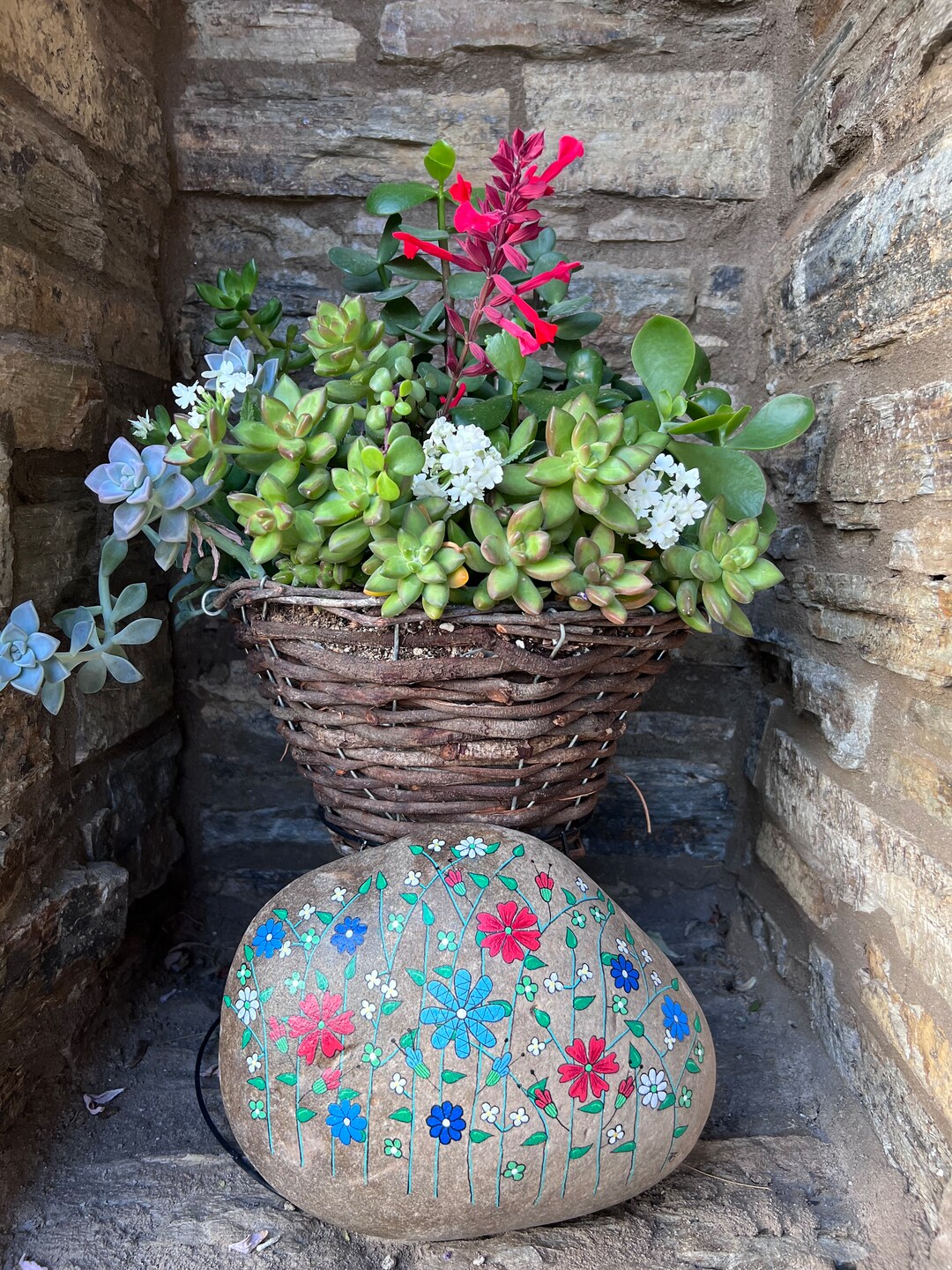 Hand-painted Red, White, & Blue Rock. Beautiful Addition to Your Summer ...