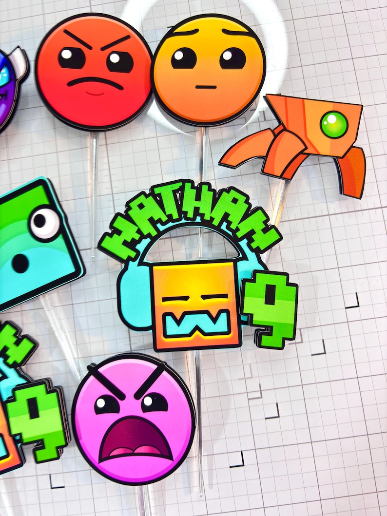 Geometry Dash Cupcake Toppers, Geometry Dash Birthday Party Decorations ...