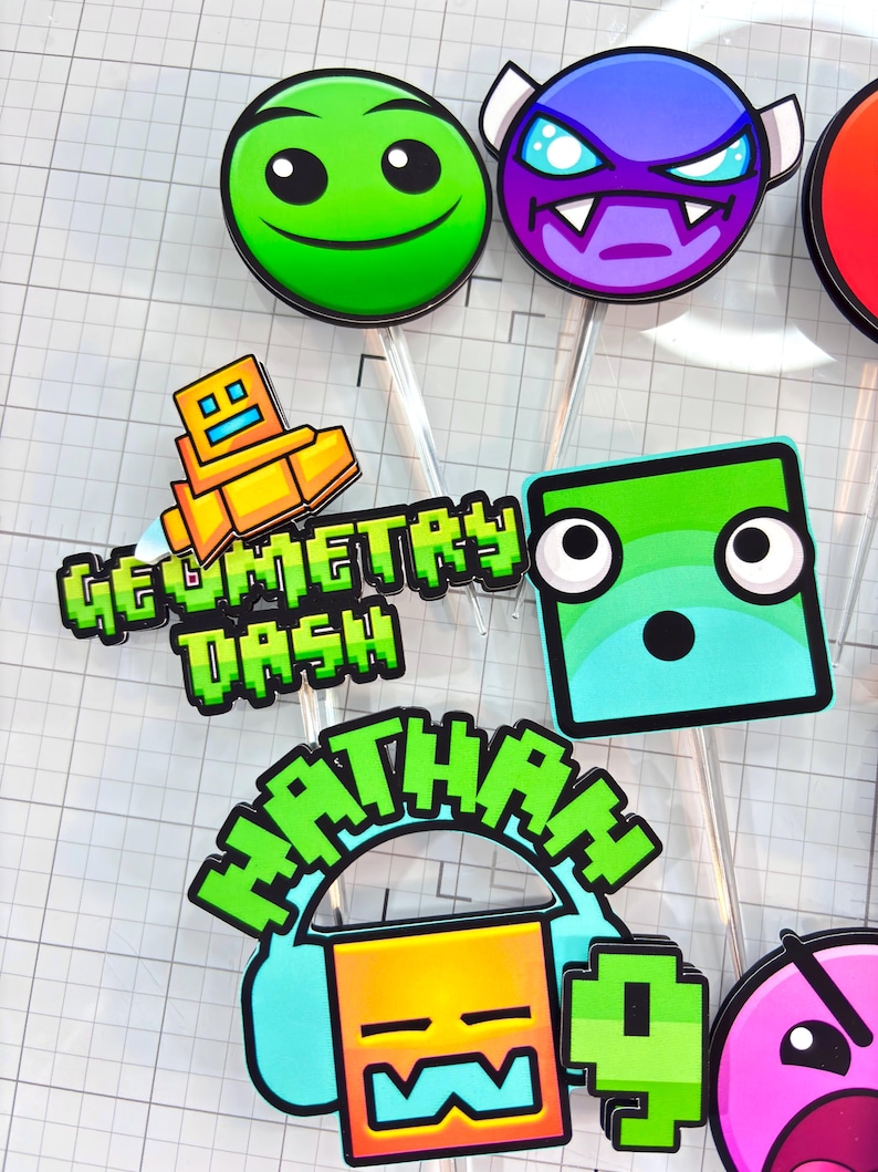 Geometry Dash Cupcake Toppers, Geometry Dash Birthday Party Decorations ...