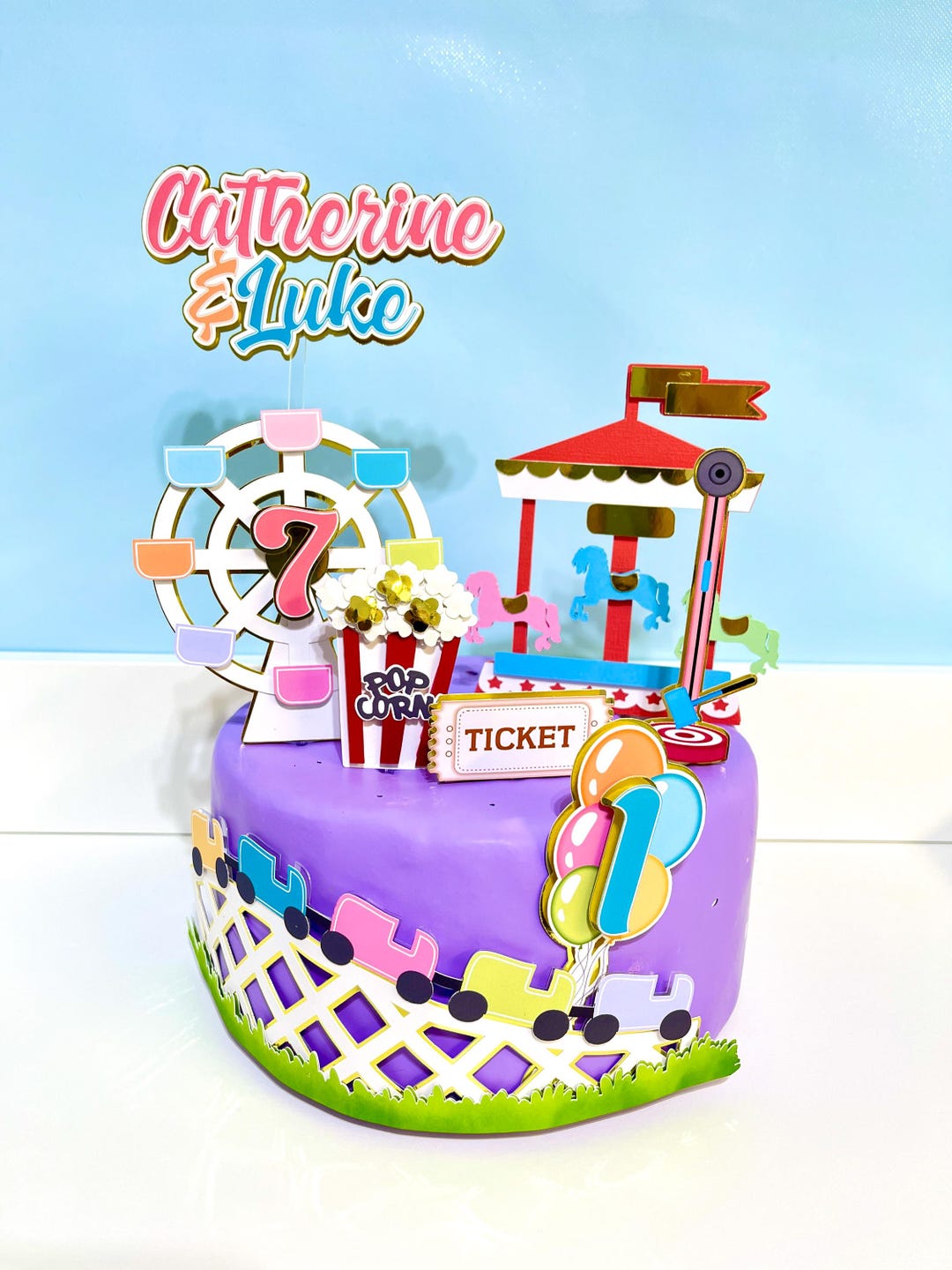 Amusement Park Cake Topper – Custom Carnival Theme Birthday Decoration ...