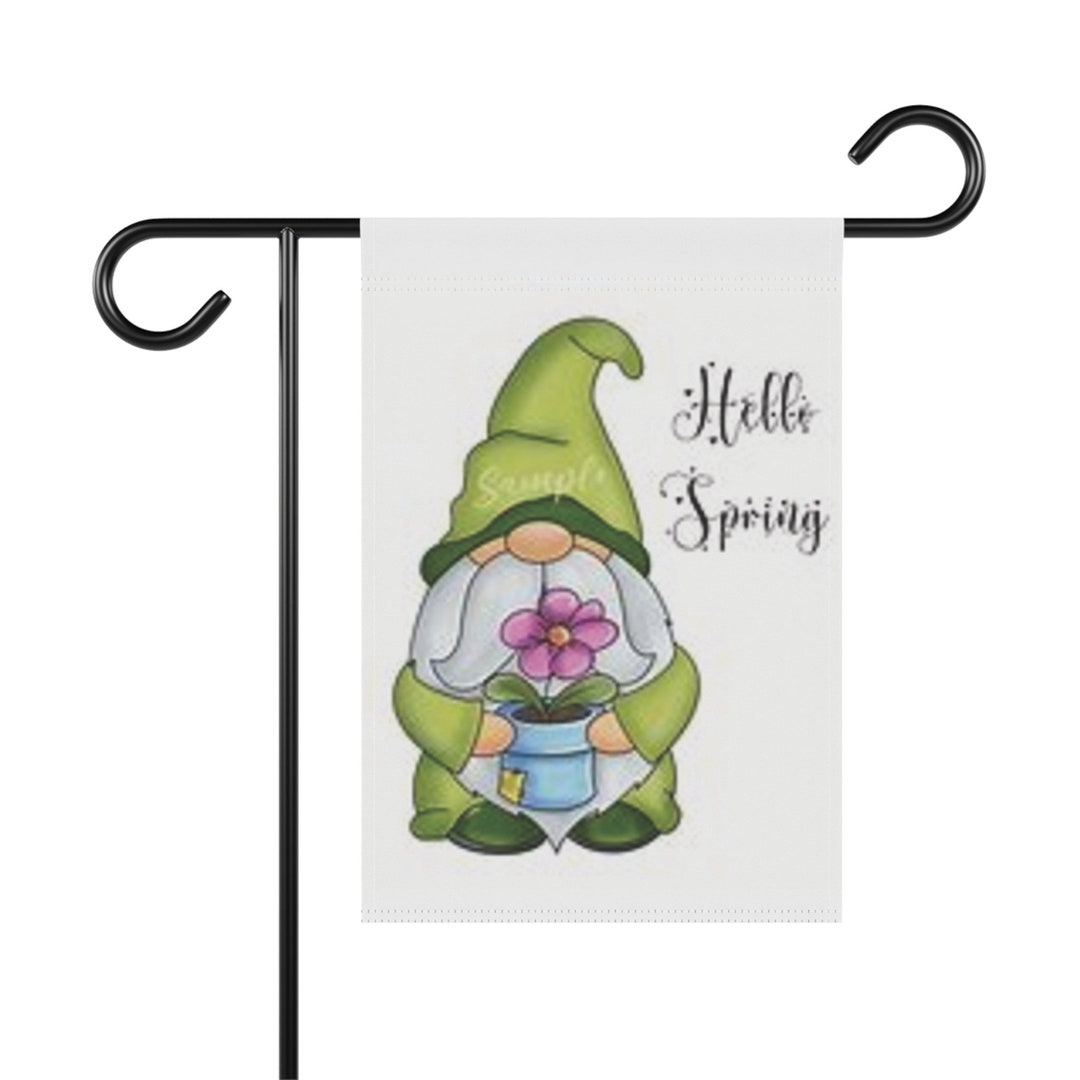 Hello Spring Garden Gnome Flag - Etsy