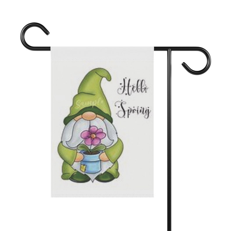 Hello Spring Garden Gnome Flag - Etsy