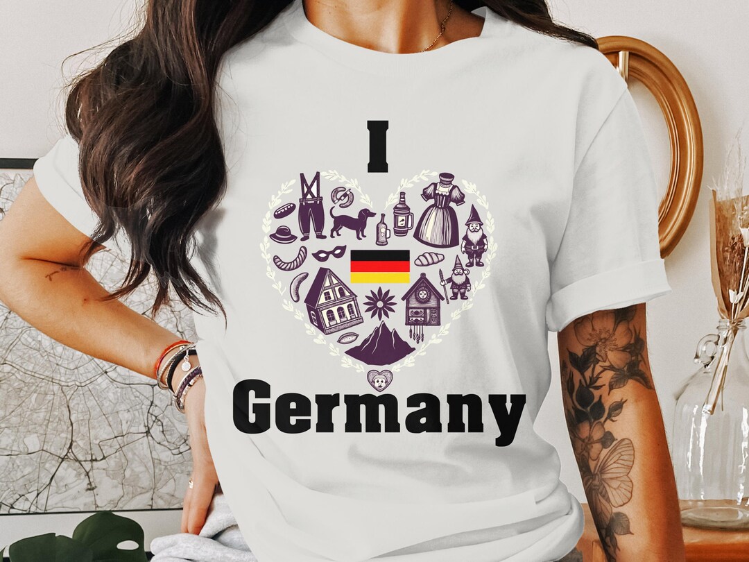 I Love Germany T-shirt, Heart Shaped Germany Icons, Germany Flag T ...