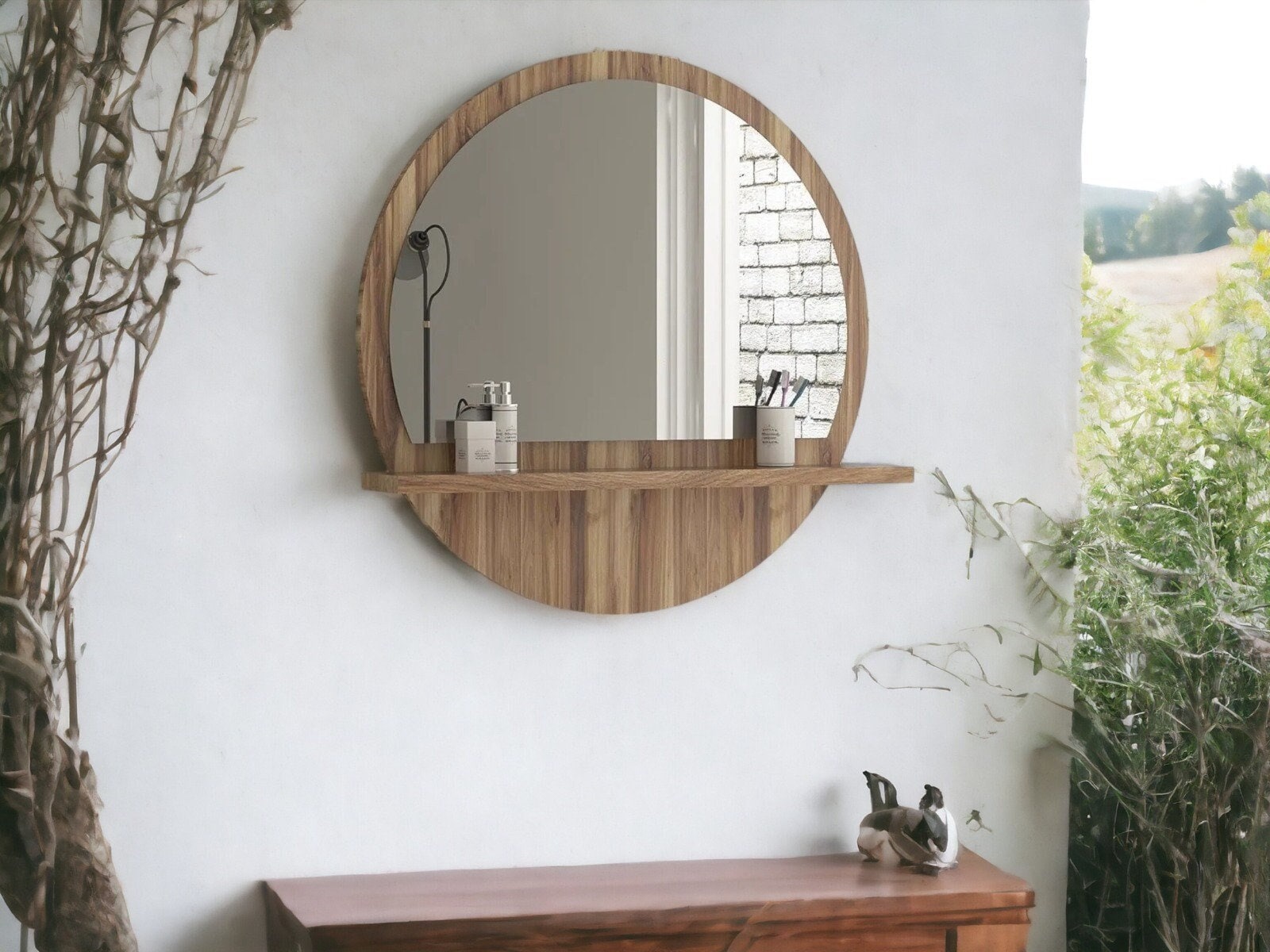 Round Mirror Shelf /5 Color /quality Handcrafted Wooden Organizer for ...