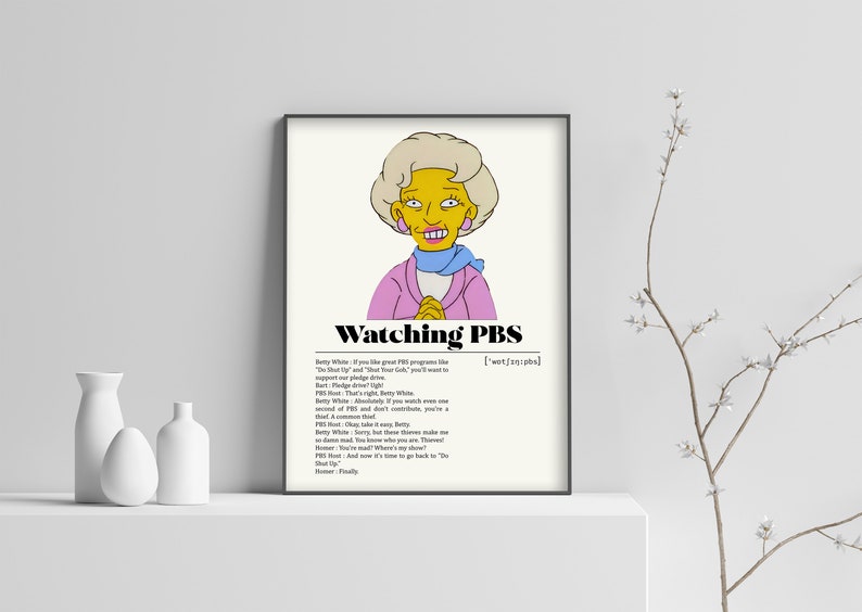 Betty White Simpsons PBS Poster Minimalist TV Series Poster Vintage ...
