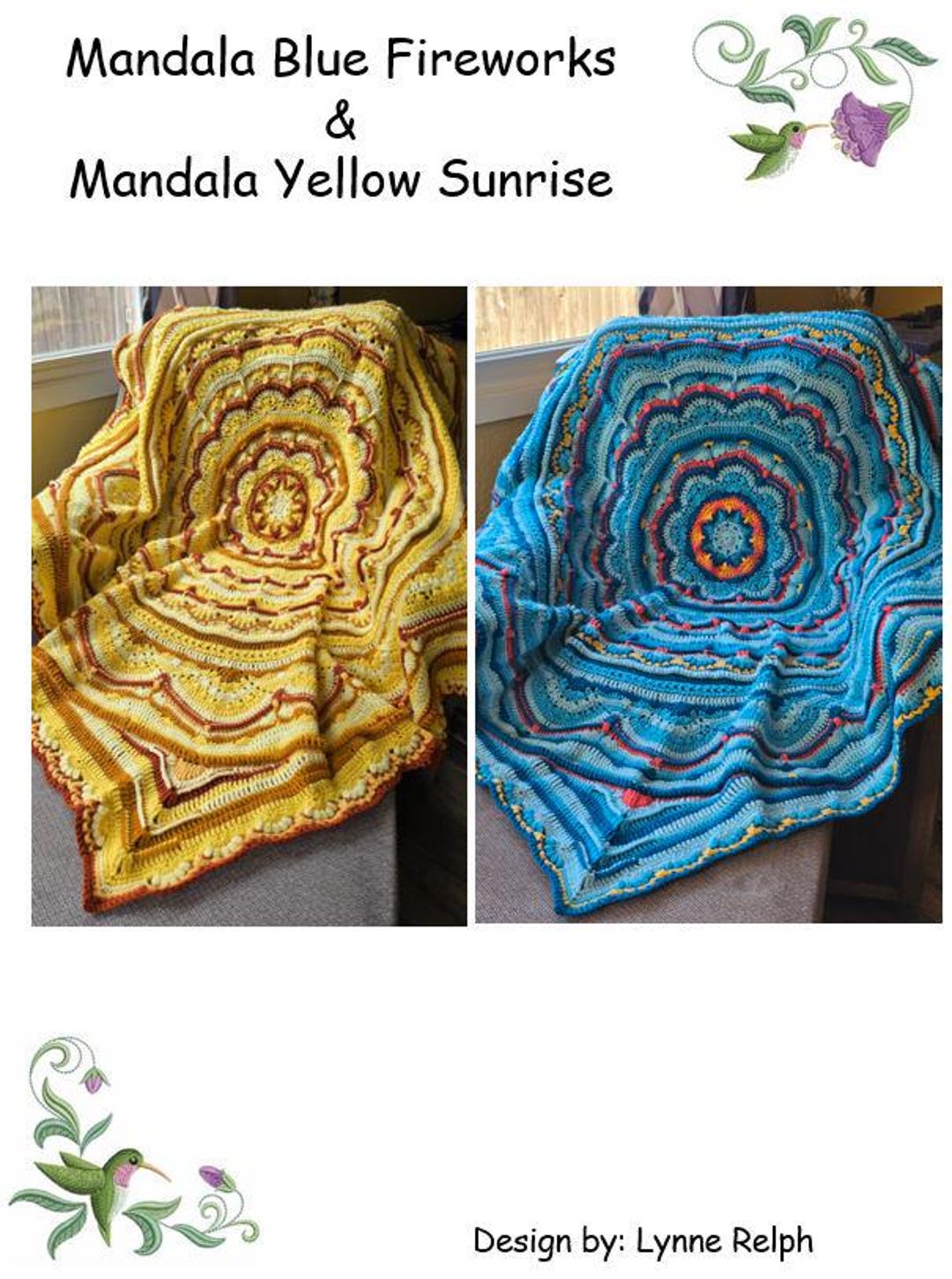 Mandala, Yellow Sunrise, Blue Fireworks, Crochet, Pattern, Afghan ...