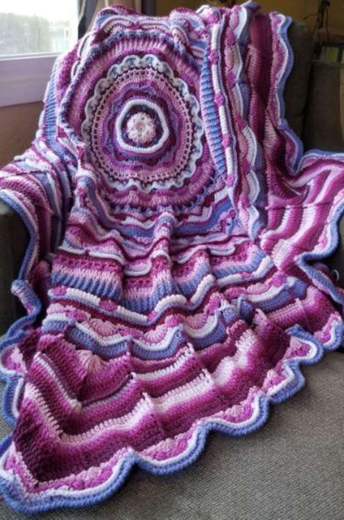 Mandala Berry Scallops, Crochet, Afghan, Throw, Mandala, Crochet Square ...