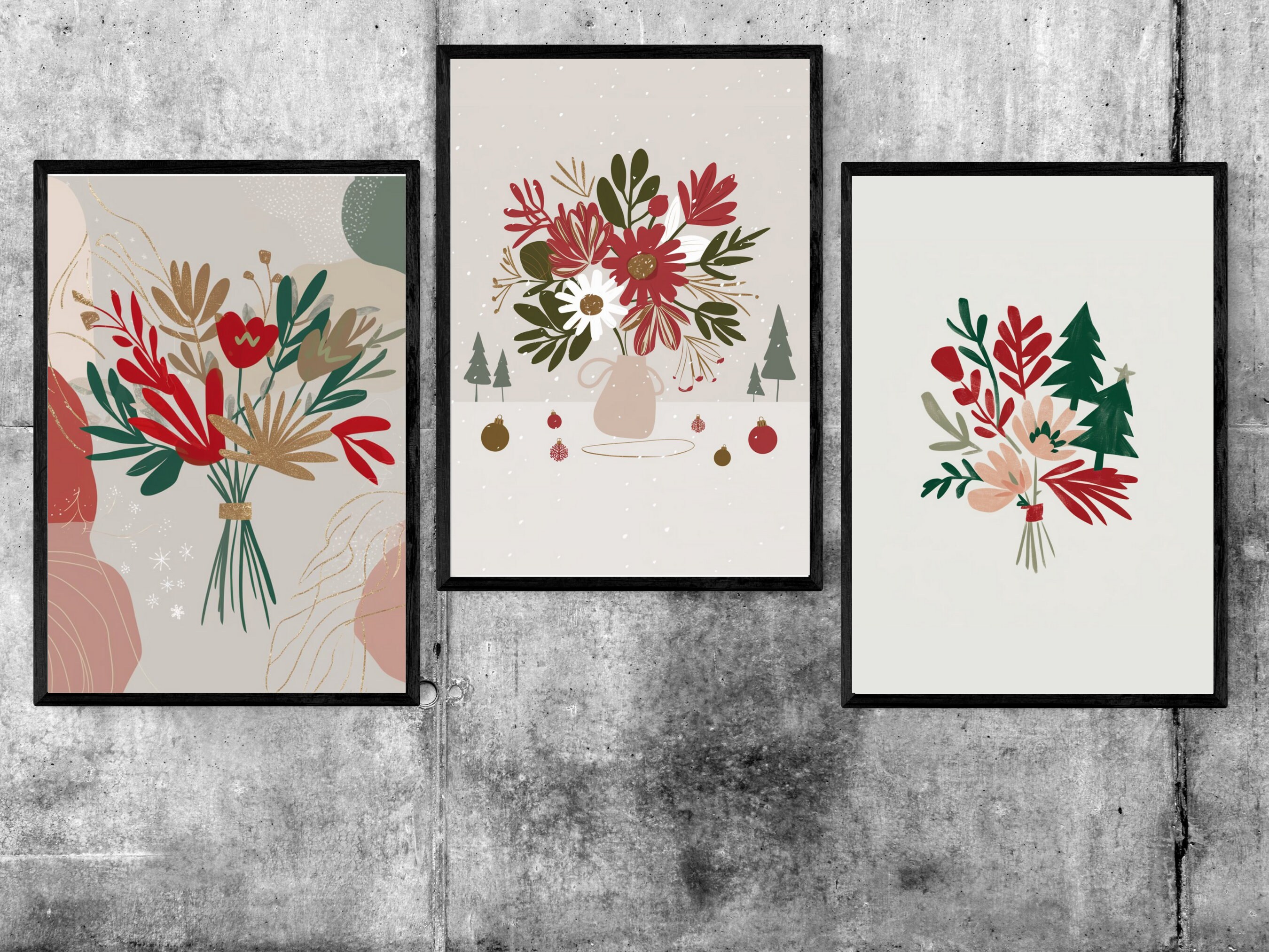 Boho Christmas Flowers PNG, Boho Christmas Decor Printable Wall Art ...