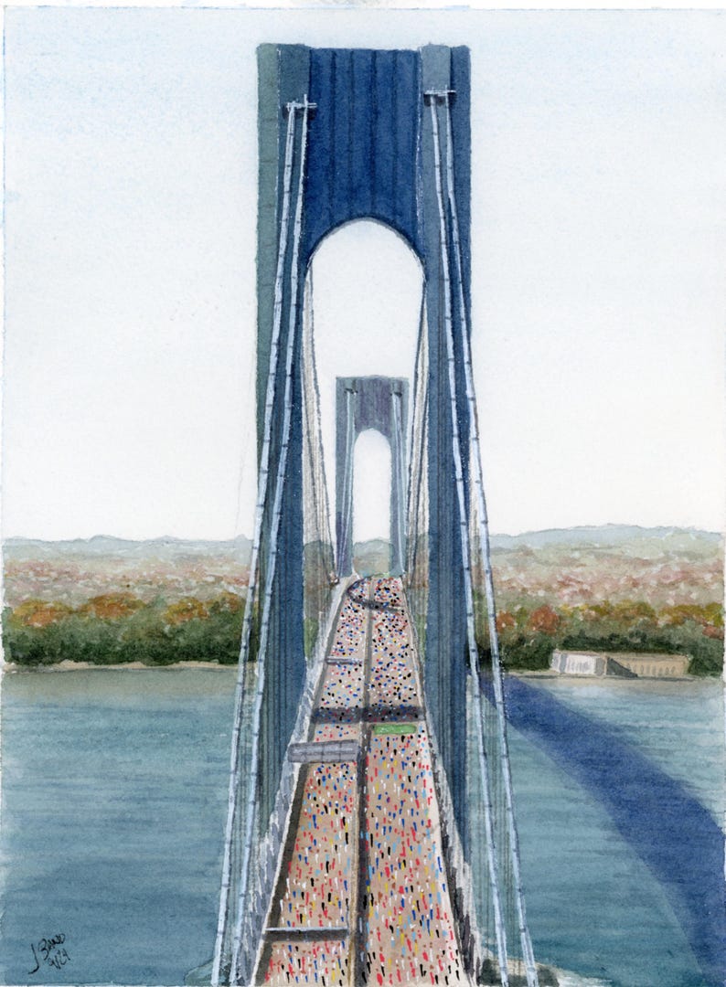 NYC Marathon Verrazano Bridge Painting | Watercolor Art Print | Runners ...
