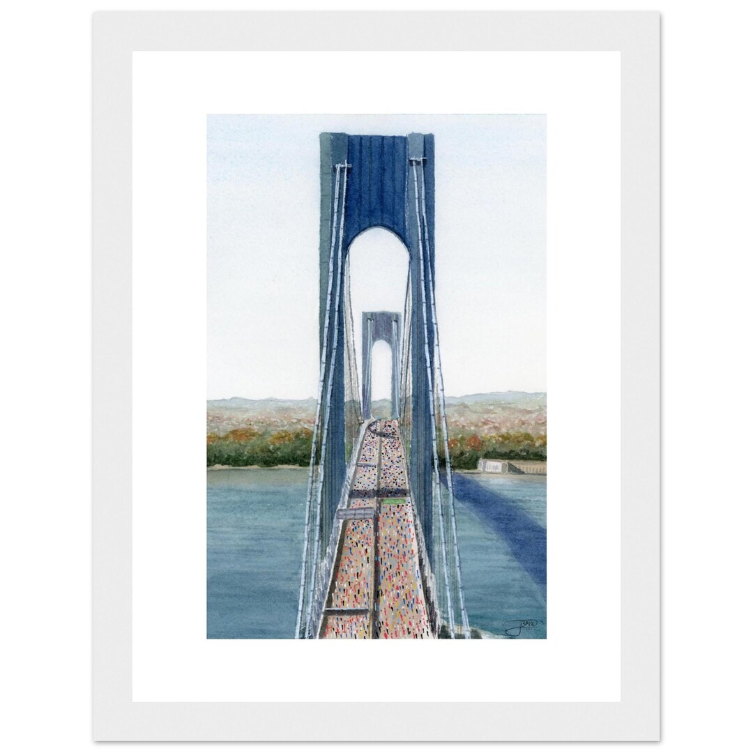 NYC Marathon Verrazano Bridge Painting | Watercolor Framed Art Print ...
