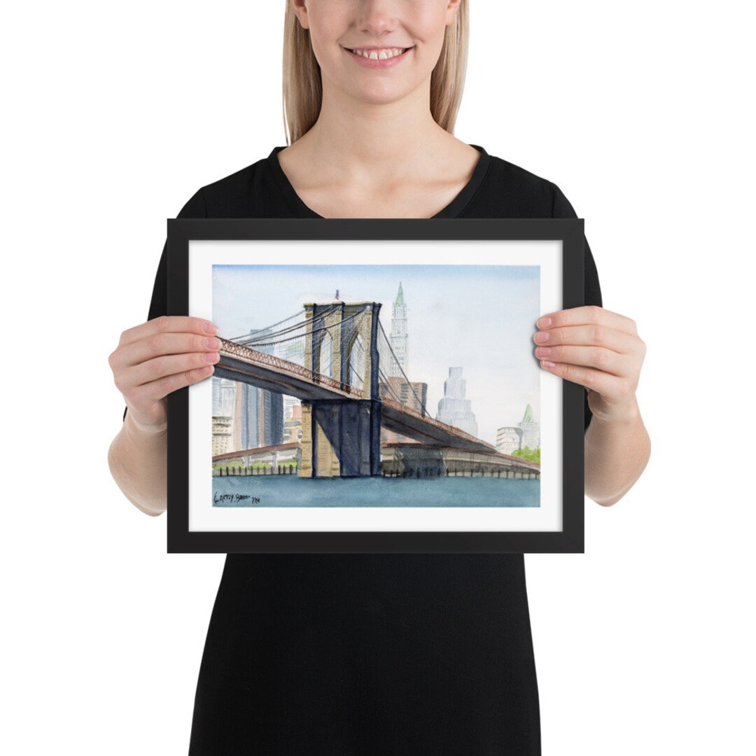Brooklyn Bridge Watercolor Painting Wood Framed Print New York City Art ...