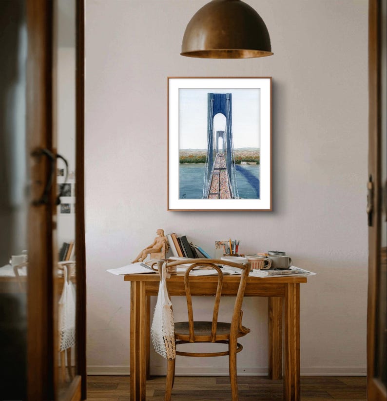 NYC Marathon Verrazano Bridge Painting | Watercolor Art Print | Runners ...