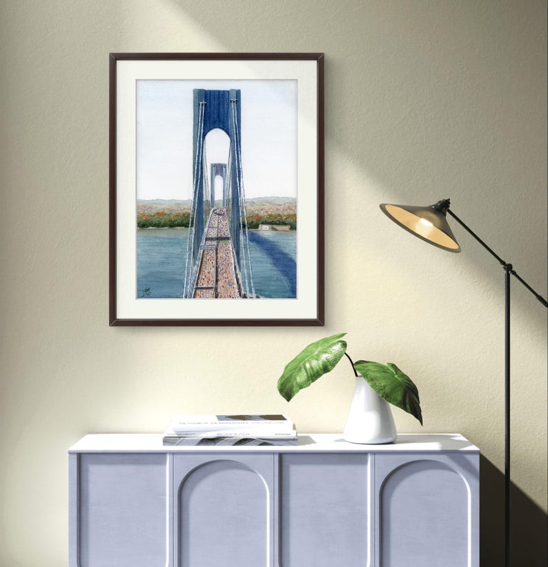 NYC Marathon Verrazano Bridge Painting | Watercolor Art Print | Runners ...