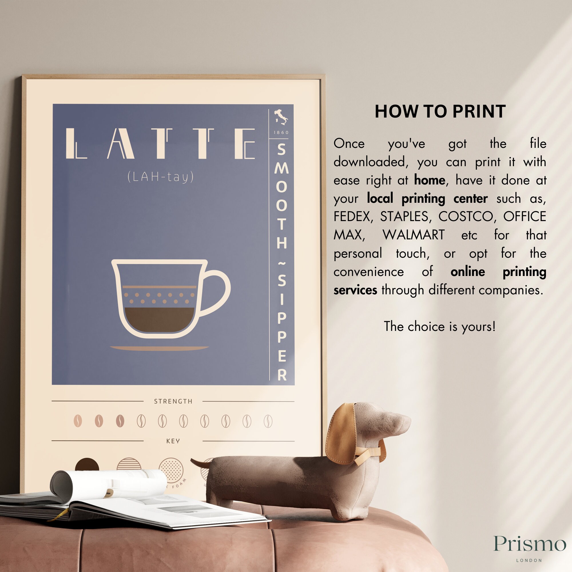 Blue Latte Poster | Minimalist Italian Coffee Art | Caffe Illustration ...