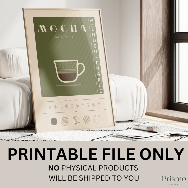 Green Mocha Poster | Minimalist Italian Coffee Art | Caffe Illustration ...