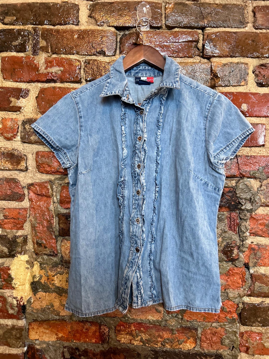 Vintage French Cuff Denim Shirt With a Ruffle - Etsy