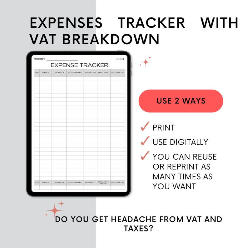 Expenses and VAT Tracker Sheet, Small Business VAT and Expenses Chart ...