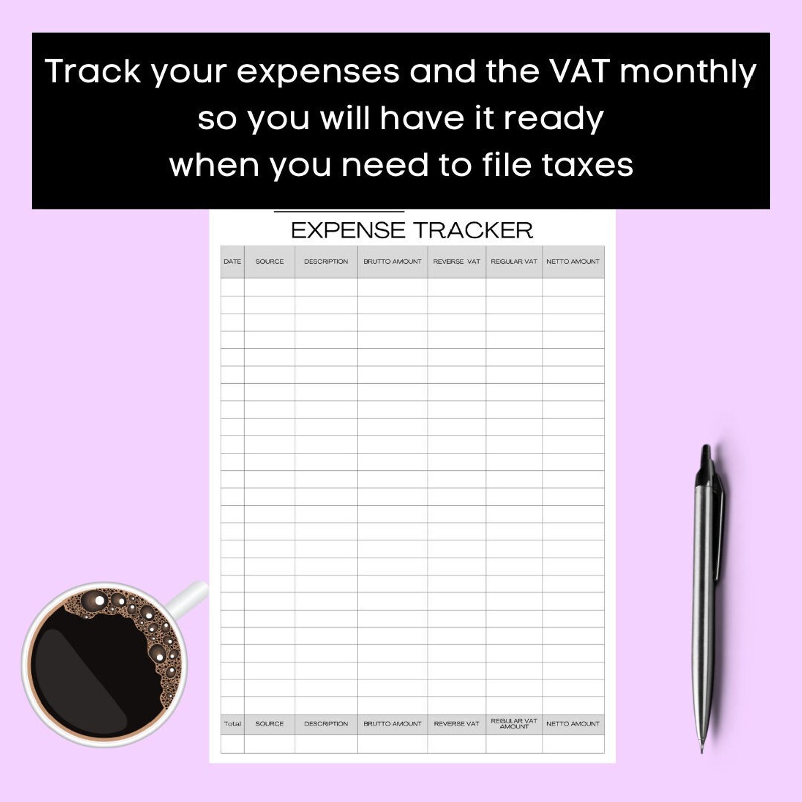 Expenses and VAT Tracker Sheet, Small Business VAT and Expenses Chart ...