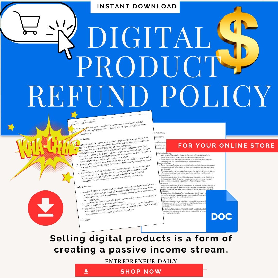 Digital Product Refund Policy Template, Online Digital Ecommerce ...