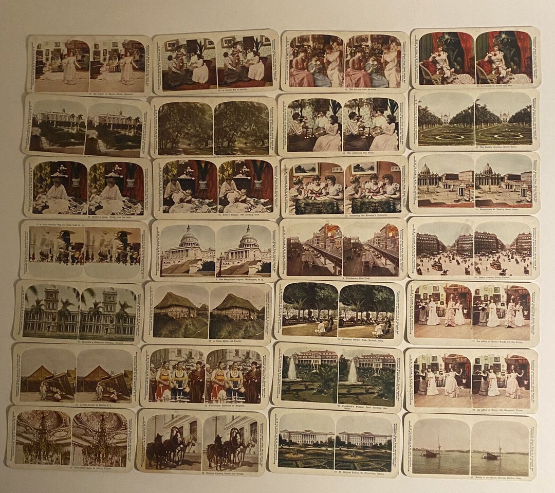 Lot of 28 Vintage Antique Polychrome Stereo View Photo Cards Copyright ...