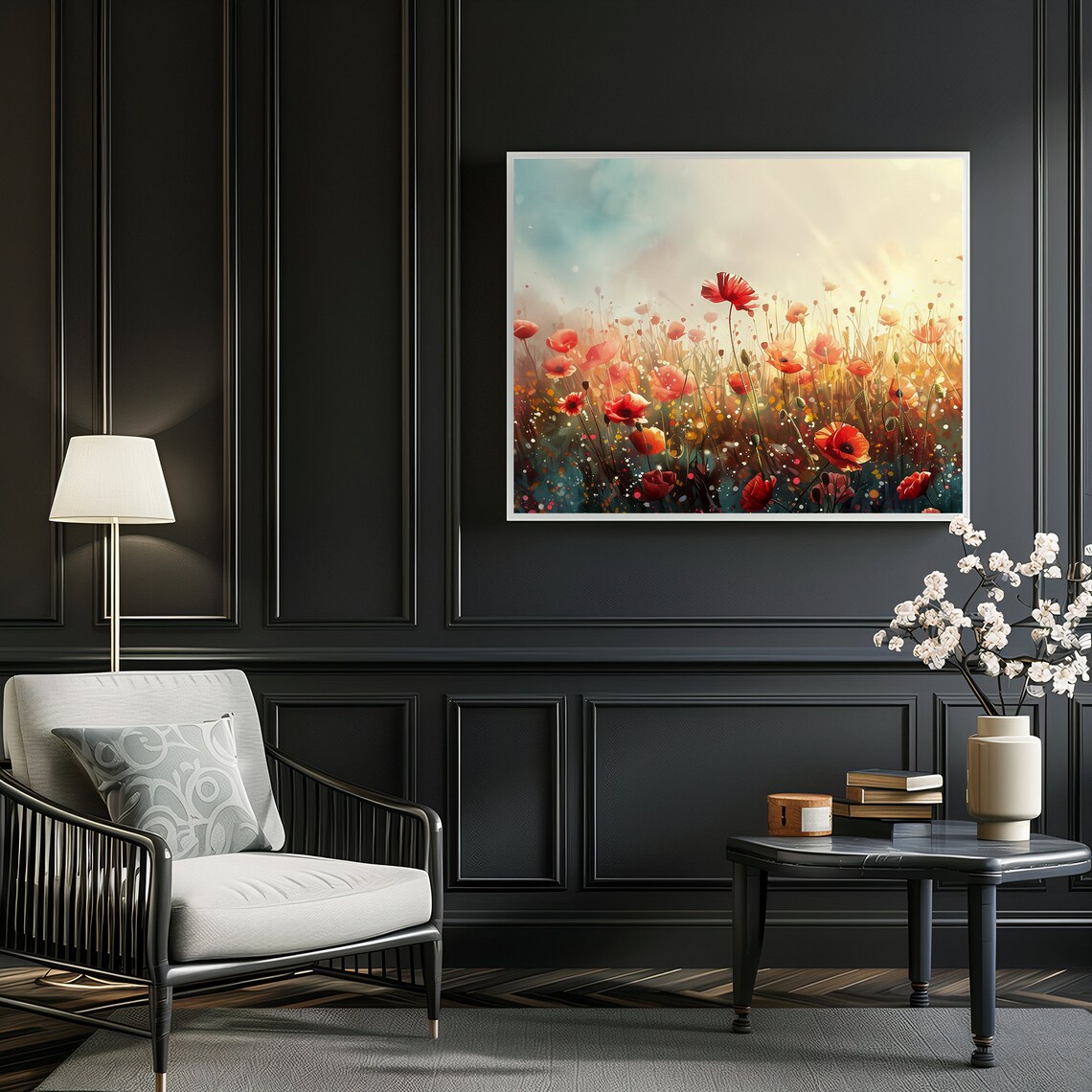 A Set of 2, Poppy Flower Fields, Beautiful Landscapes With Poppy ...