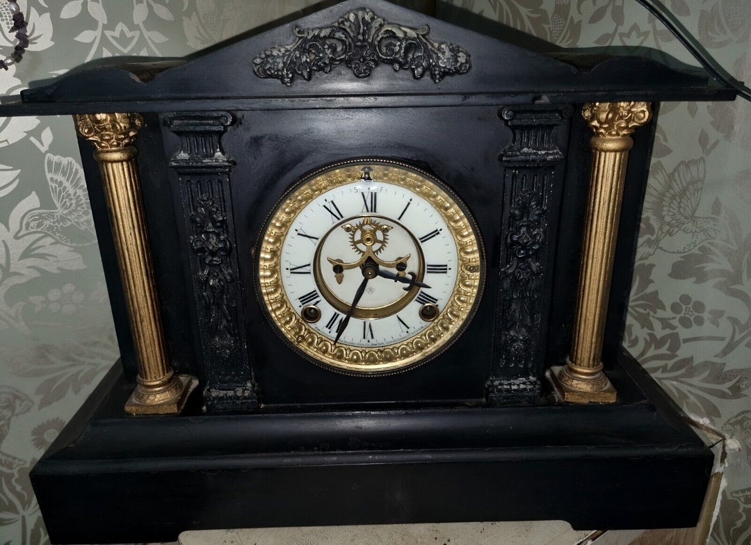 Antique Ansonia Mantel Clock Ebonized Cast Iron - Etsy