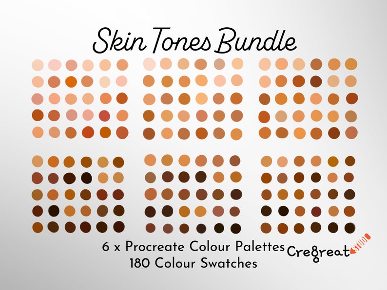 Procreate Swatch Skin Tones Bundle 6 Palettes, 180 Swatches for Digital ...