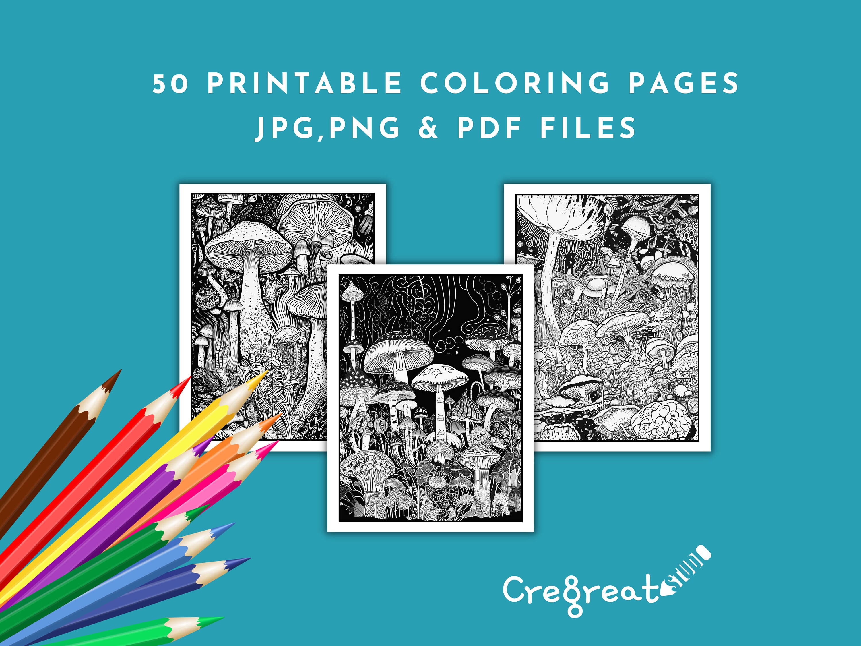 Magical Mushrooms: Adult Coloring Pages 50 Psychedelic Designs for ...