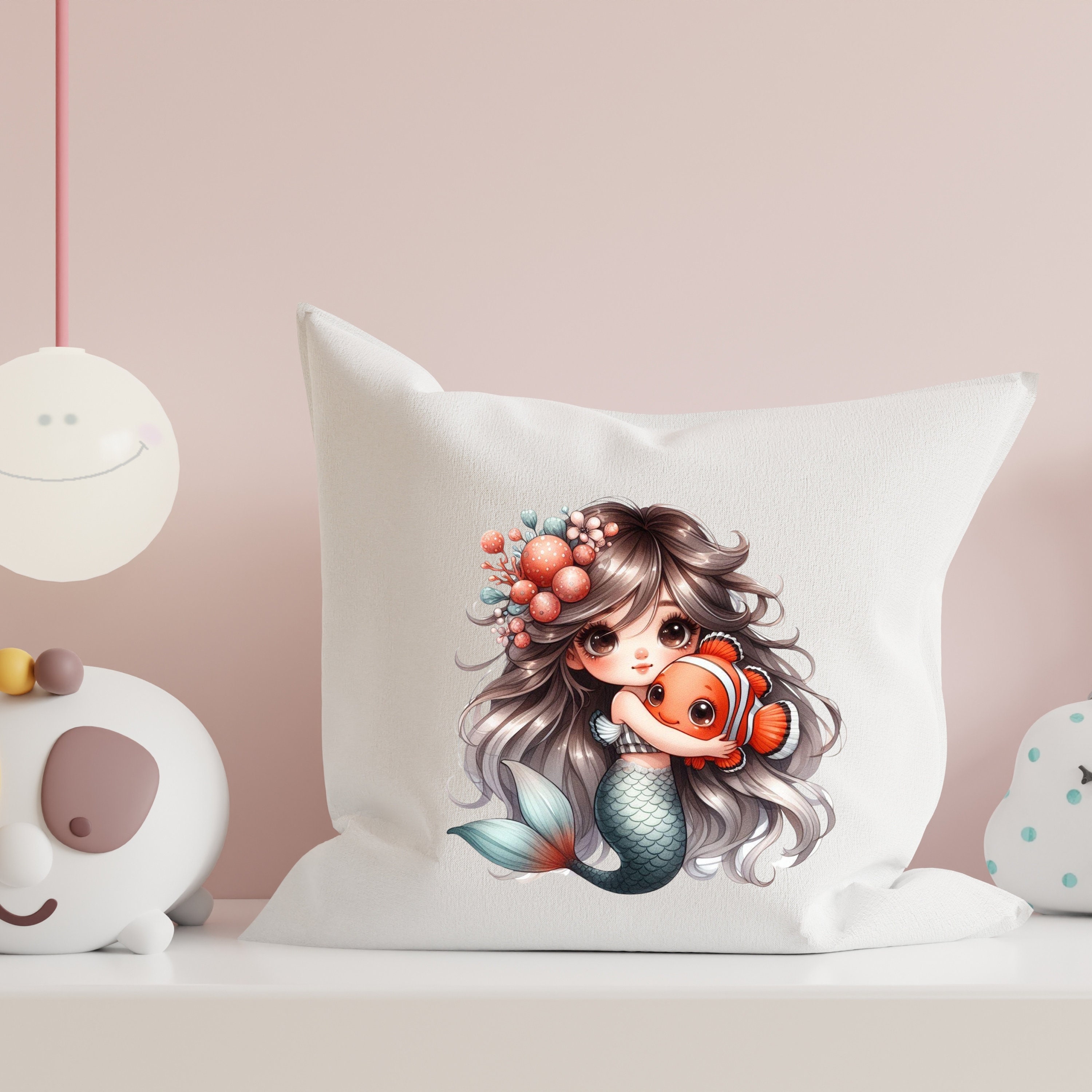 Cute Mermaid and Clown Fish Clipart Bundle 11 PNG Images. Mermaid ...