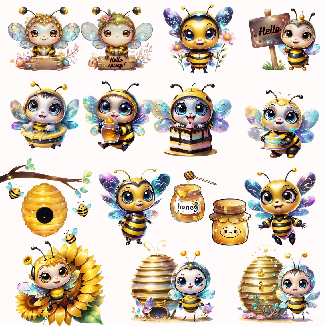 Cute Bee Clipart Bundle PNG Images. Insect Clipart. Nursery Clipart ...