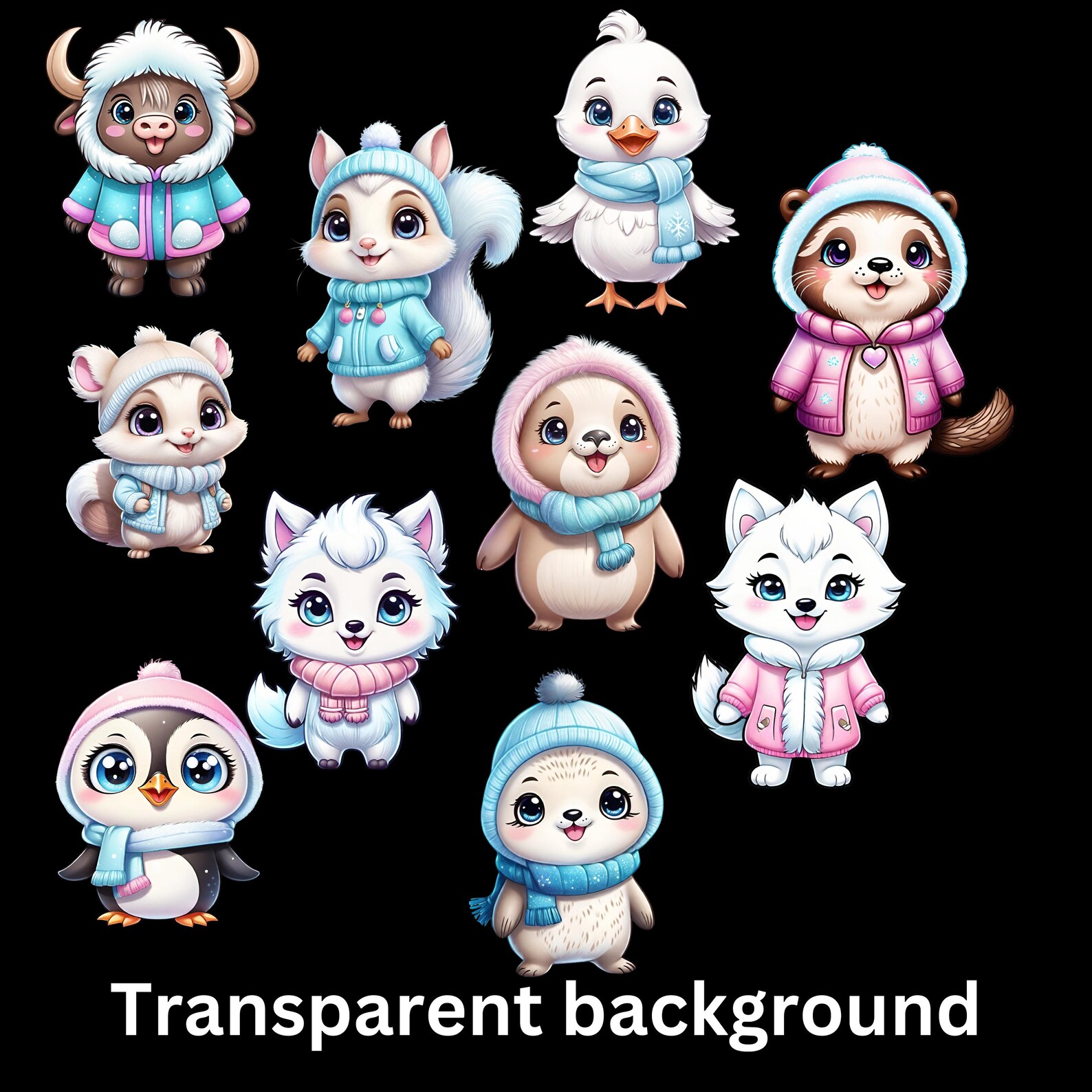 Cute Arctic Animals Clipart Bundle Transparent Background PNG Images ...