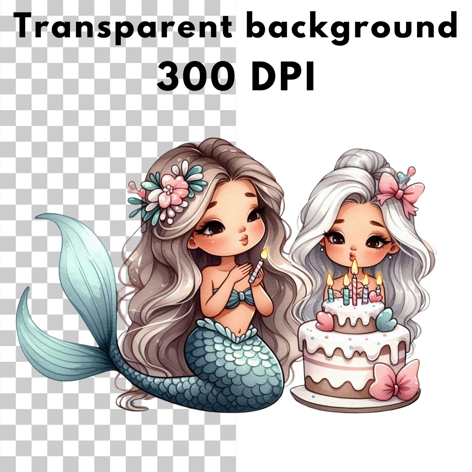 Birthday Mermaid Clipart Bundle 11 PNG Images. Mermaid Clipart ...