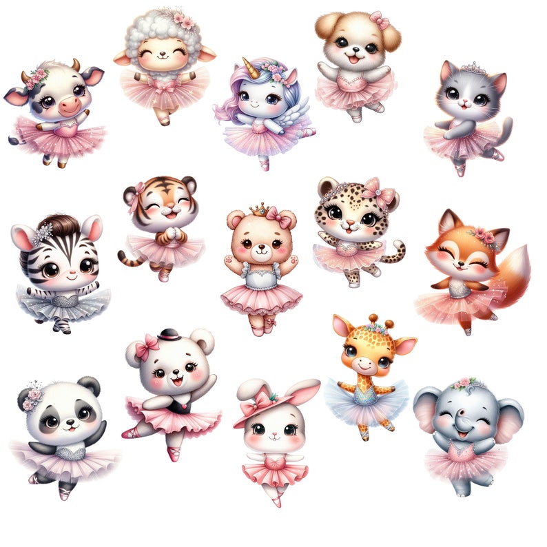 Ballerina Animals Clipart Bundle 15 PNG Images. Ballerina Clipart. Cute ...