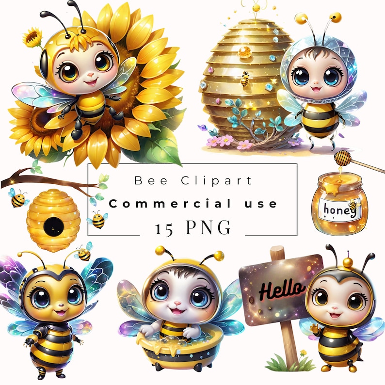 Cute Bee Clipart Bundle PNG Images. Insect Clipart. Nursery Clipart ...