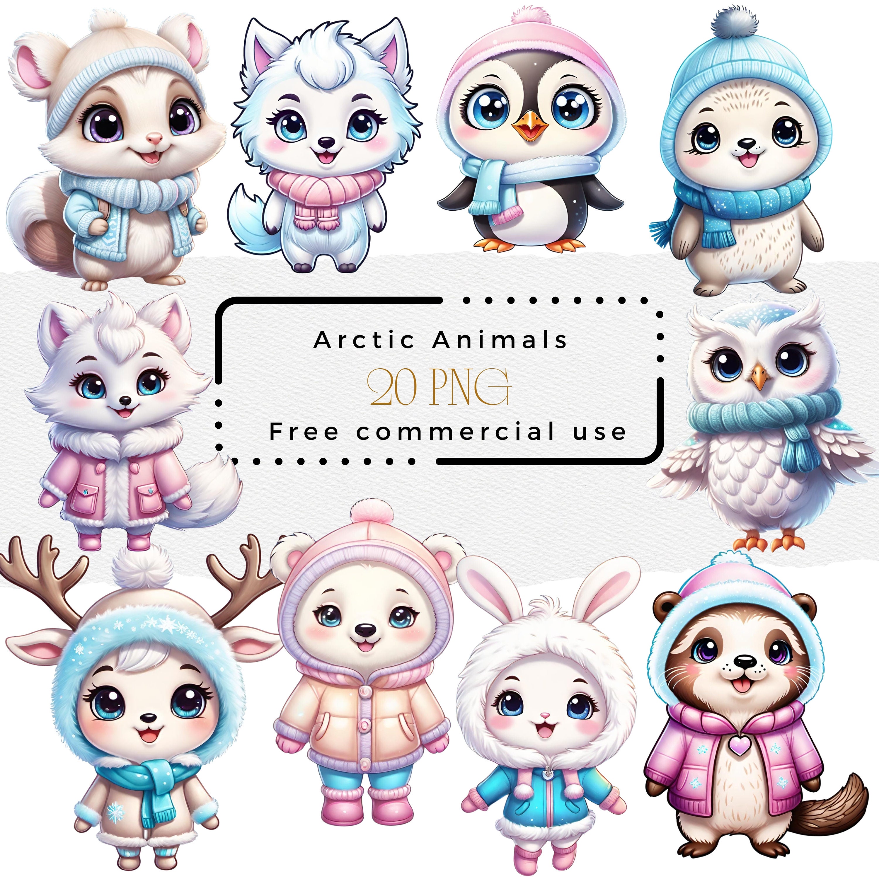 Cute Arctic Animals Clipart Bundle Transparent Background PNG Images ...