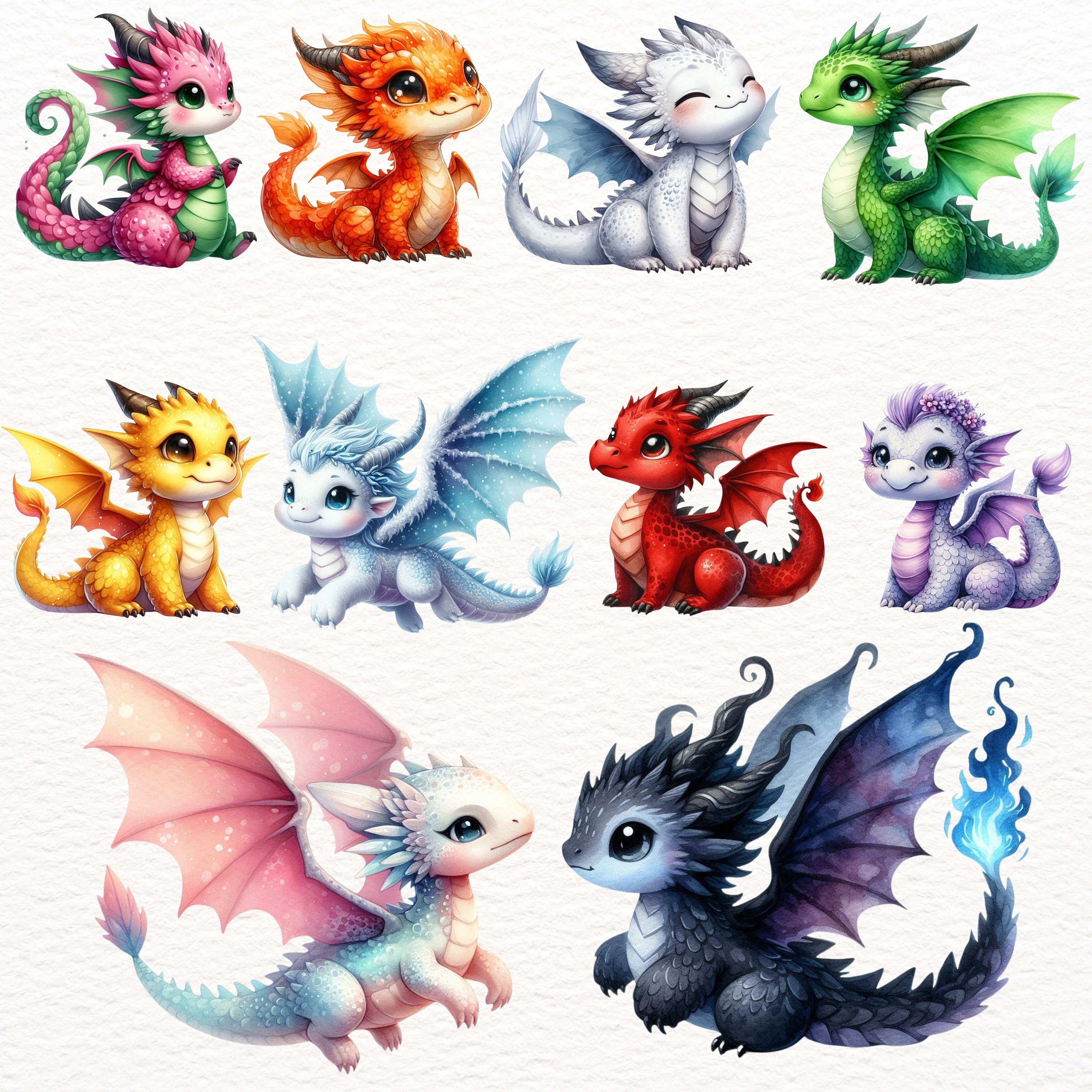Cute Dragon Png Clipart Bundle. Watercolor, Animal Png, Dragon Art ...