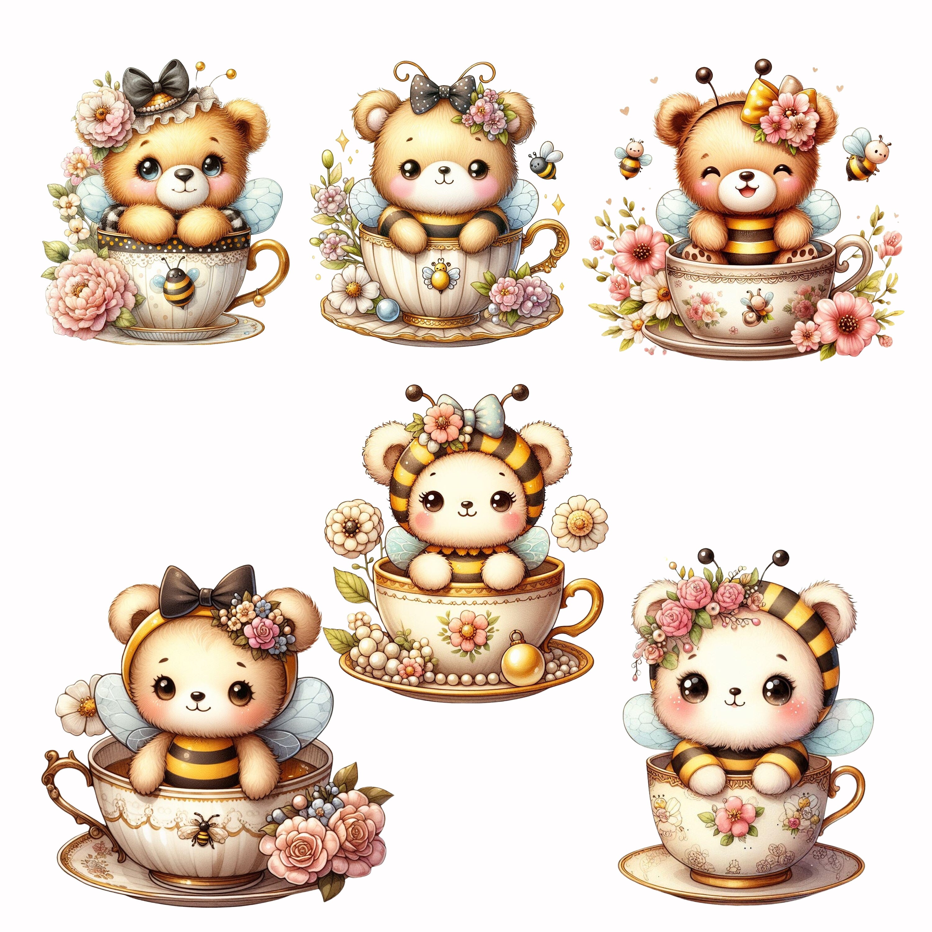 Bear Bee in the Cup Clipart Bundle PNG Images. Bear Clipart, Printable ...