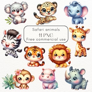 Cute Safari Animals PNG Clipart Bundle. Watercolor Clipart. Jungle ...
