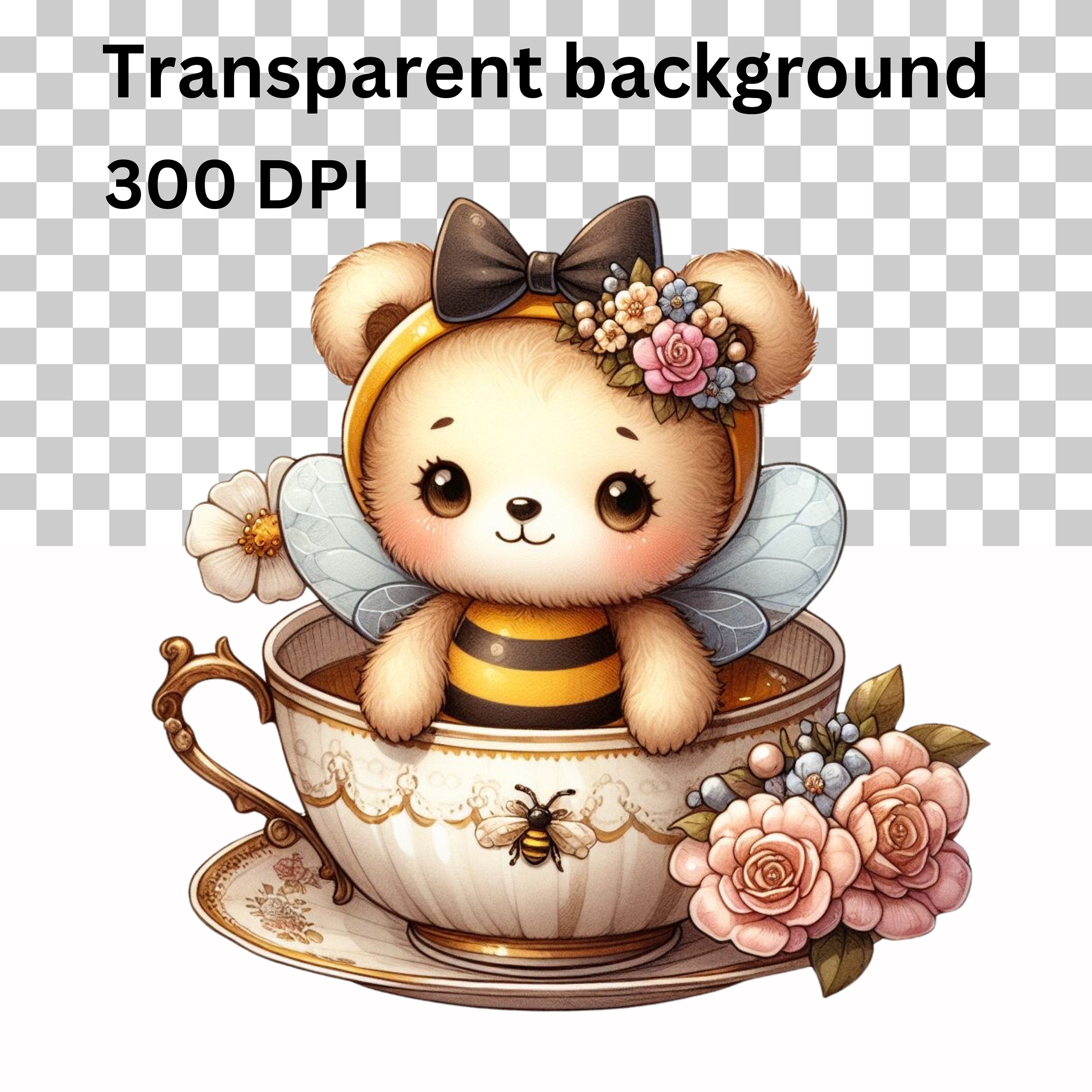 Bear Bee in the Cup Clipart Bundle PNG Images. Bear Clipart, Printable ...