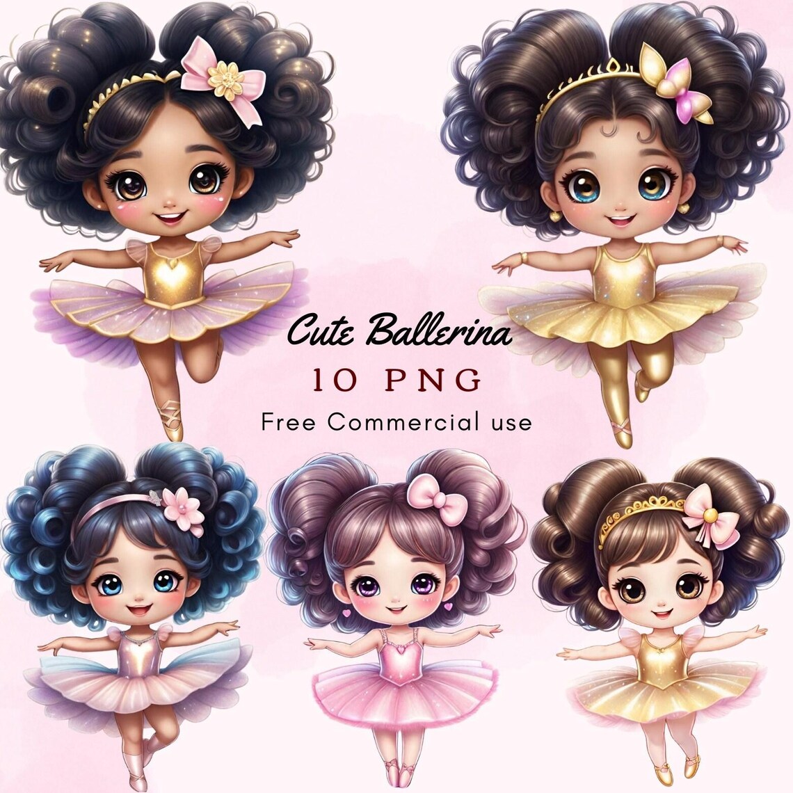 Cute Ballerina Girl Clipart Bundle Transparent Background PNG Images ...