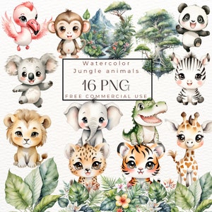 Cute Jungle Animals Clipart Bundle Transparent Background PNG Images ...