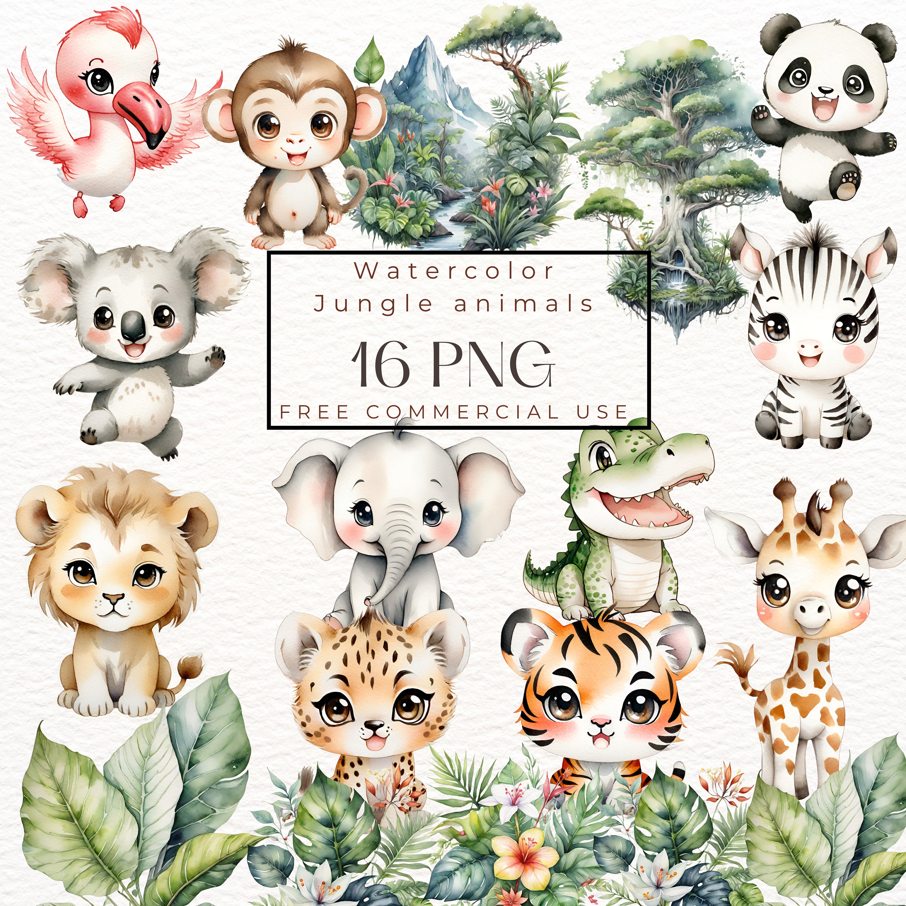 Cute Jungle Animals Clipart Bundle Transparent Background PNG Images ...
