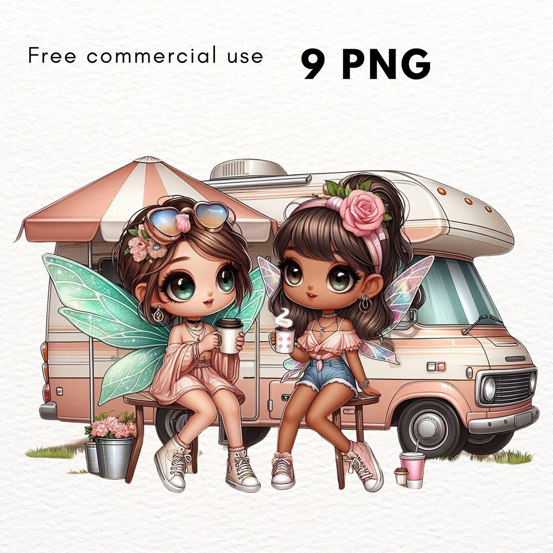 Cute Fairy Camping Drinking Coffee Clipart Set 9 PNG Images. Fairy ...